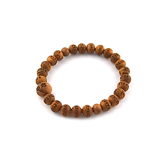 京都あさひ屋 Japanese Cedar Yakusugi Wood Heart Sutra carve Beads Bracelet Juzu dhyana Zen Kyoto rare Handmade for Men Women Gift Elastic Mala UDA108 (7.5-8.0mm)