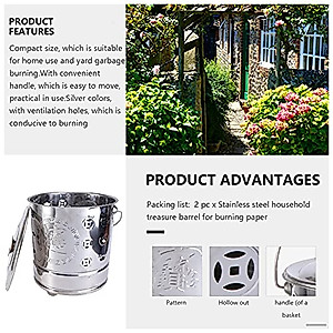 Housoutil 1PC Stainless Steel Paper Burn Barrel with Hook, Burn Barrel Incinerator Cage Can with Lid, Joss Paper Money Incinerator Can for Garden Paper Leaf Trash Backyard Bonfire 10.81x9.04in.