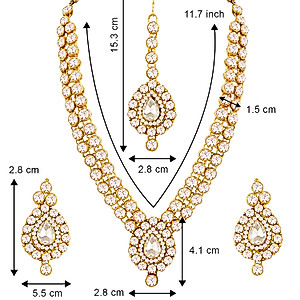 Aheli Indian Wedding Wear Faux Stone Necklace with Maang Tikka Set Elegant Ethnic Jewelry Gift for Women