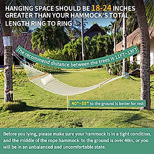 TONAHUTU 13FT Hammocks, Traditional Hand Woven Cotton Rope Hammock with Free Extension Chains for Outdoor Indoor Patio Yard 450 LSB Capacity for Two Person (Natural)