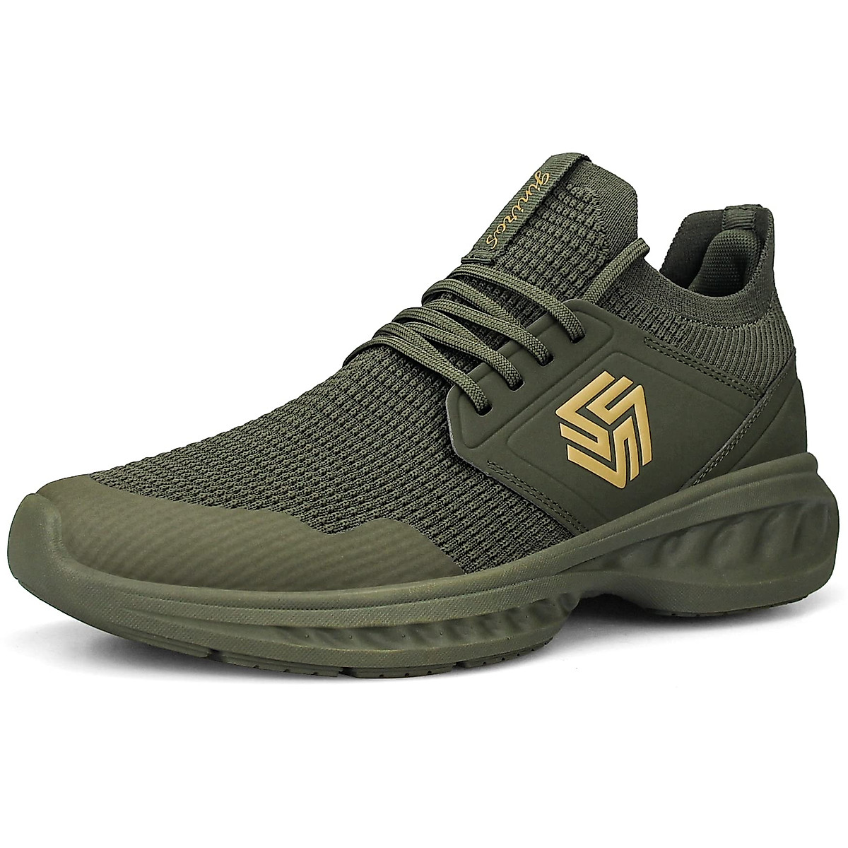Giniros Mens Slip On Walking Shoes Non Slip Running Shoes Breathable Workout Shoes Lightweight Gym Sneakers Army Green Size 8
