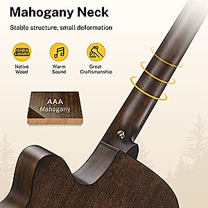 Donner Acoustic Guitar for Beginner Adult 40 Inch Cutaway Acustica Guitarra Bundle Kit with Pickup Online Lesson Bag Tuner Capo Strap Mini Jumbo Travel Teen Right Hand Black Brown DAJ-110CD