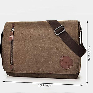 Vintage Canvas Satchel Messenger Bag for Men Women, Travel Shoulder bag Satchel Crossbody Bag for 11.6-13.3 inch Laptop Chromebook computer (Coffee)