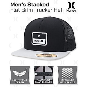 Hurley Men's Caps - Flat Brim Mesh Panel Baseball Cap Trucker Hat - Snap Back Hats for Men, Size One Size, Wolf Grey/Black