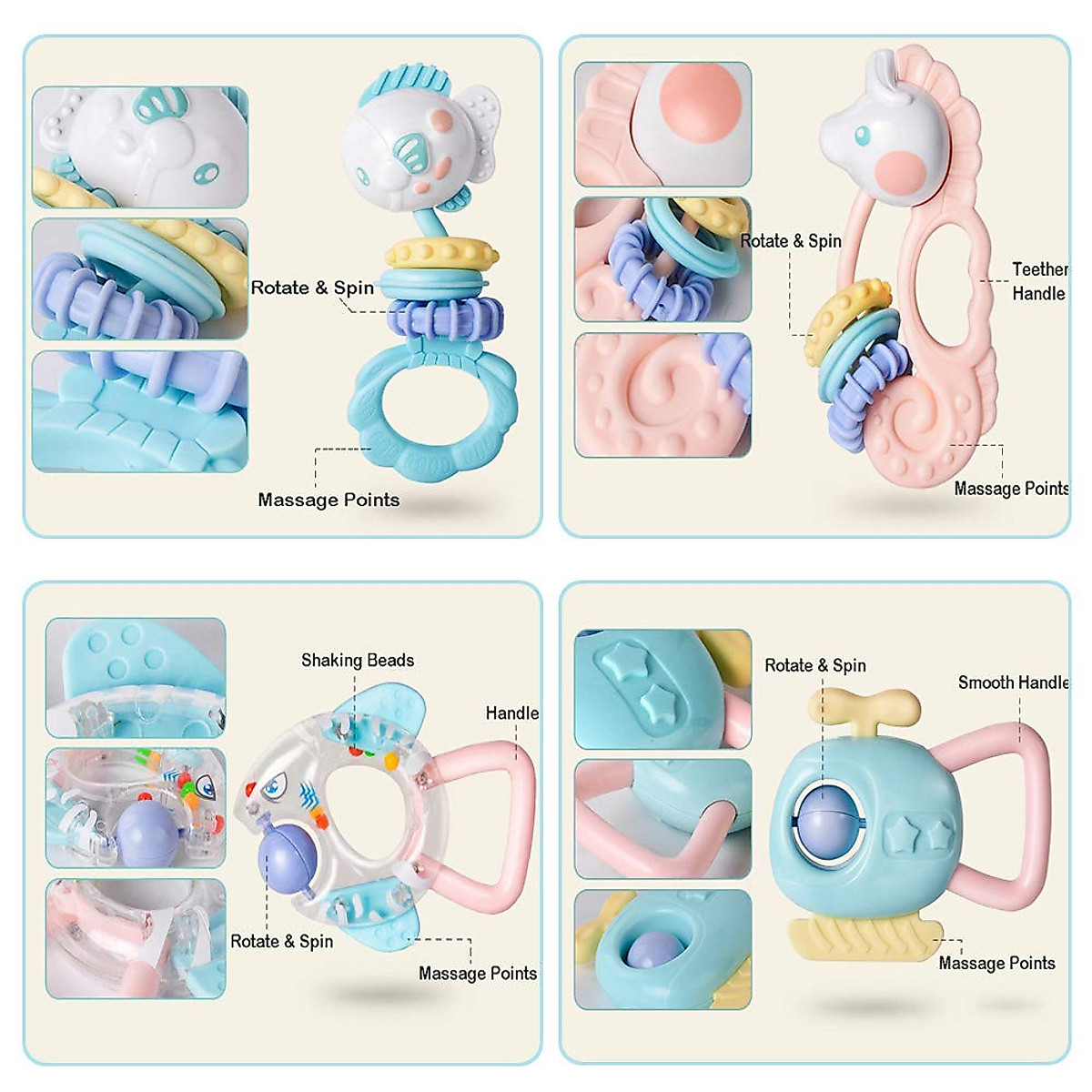 WISHTIME Baby Rattle Toys for Newborns - Baby Toys Rattles and Teethers for Girls Boys 0-3-6-9-12 Months - Baby Rattle Set 8pcs - Infant Rattle Teething Toys ¨C Developmental Sensory Toys for Babies