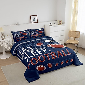 Feelyou Rugby Comforter Set Twin Size Football Field Coverlet Set for Kids Boys Girls Decor Ball Games Comforter Microfiber Navy Blue Quilt Set Bedroom Bedclothes