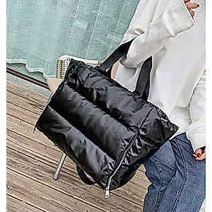 SGLTY Women Puffer Tote Bag,Winter Large Handbags, Designer Soft Puffer Shoulder Bag,Ladies Large Quilted Yoga Bag (Black)