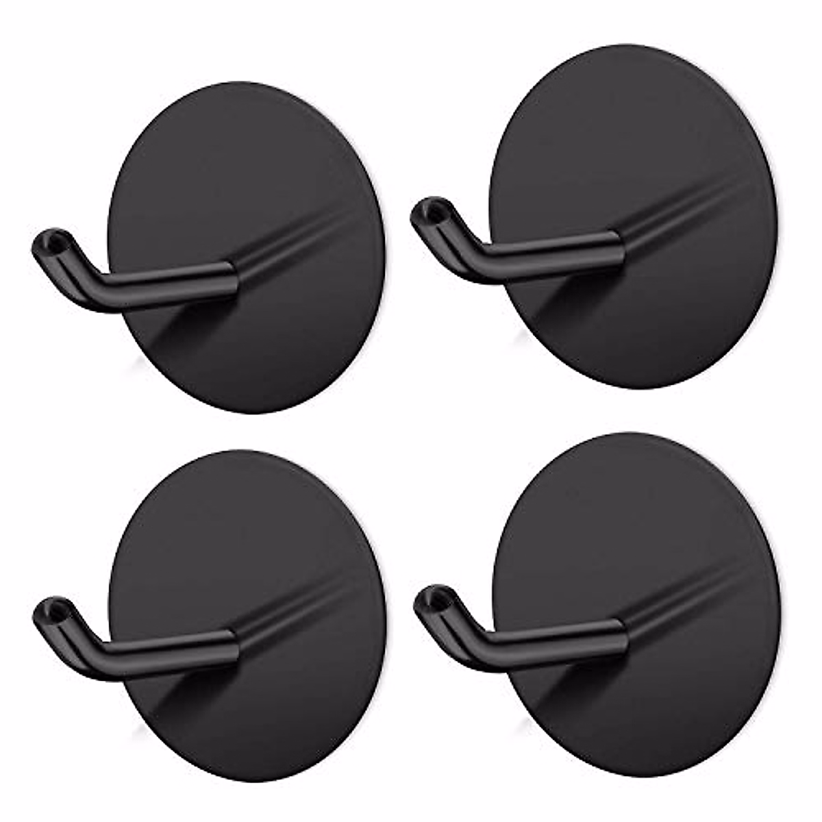 SouLips Adhesive Hooks, Self Adhesive Black Wall Mount Hanger for Key Robe Coat Towel, Super Strong Heavy Duty Stainless Steel Hooks, No Drill No Screw, Waterproof, for Kitchen Bathroom Toilet, 4 Pack
