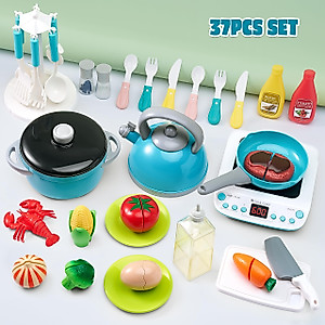 JOYIN 37Pcs Kids Play Kitchen Set, Pretend Food Toy, Cookware Set Including Pots and Pans, Play Food, Cutting Vegetables, Kids Kitchen Toy Accessories, Gifts for Toddler Boys Girls Ages 1-8