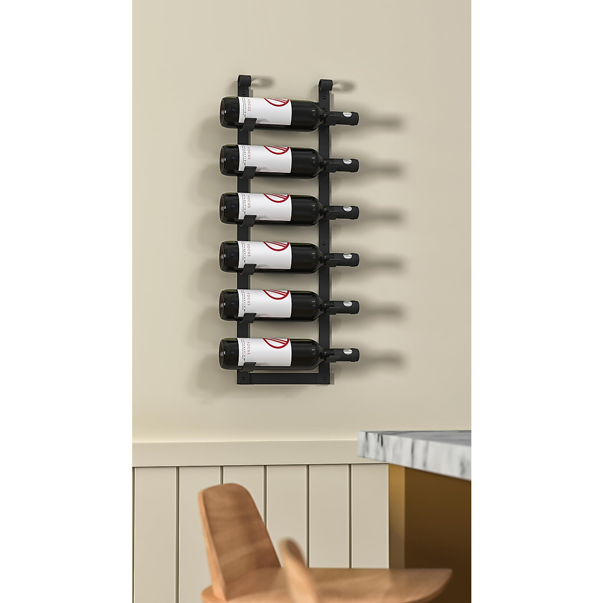 VintageView Le Rustique 6 Bottle Wall Mounted Wine Rack Stylish Modern Wine Storage with Label Forward Design (Matte Black, Set of 1)