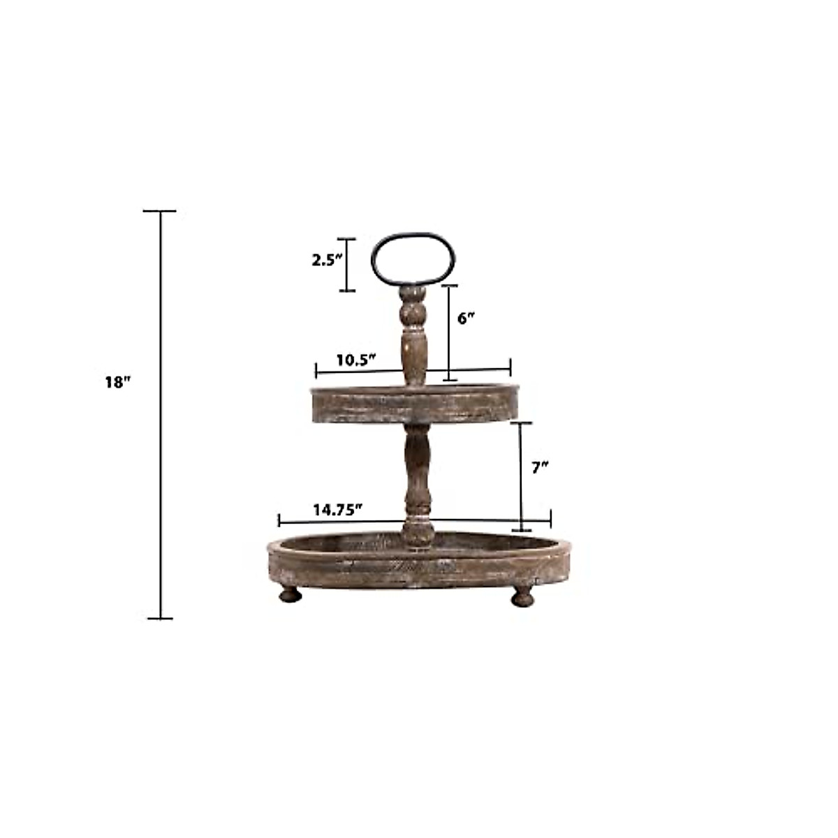 Creative Co-Op Distressed Brown Wood Metal Handle Two-Tier Tray 15 x 15 Inch