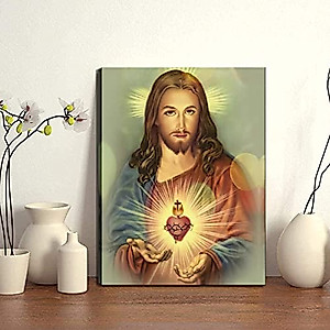Framed Sacred Heart of Jesus wall Canvas art Decor Divine Mercy Catholic Christianity for Faith living room bedroom dining room for parents Poster Pictures Painting framed 12x16 inch