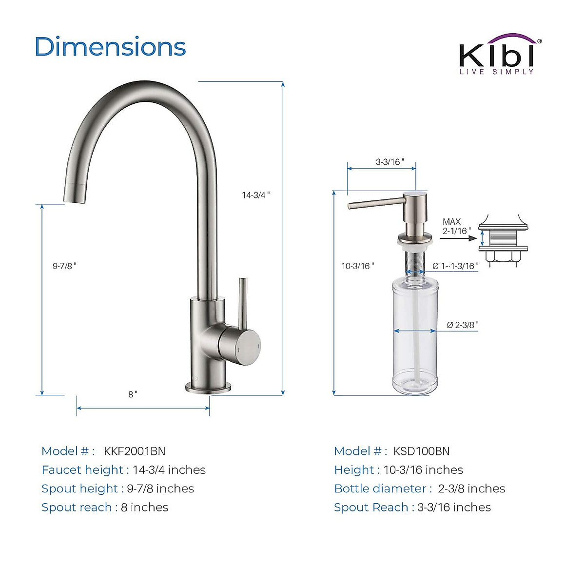 KIBI Lowa Single Handle Bar Sink Faucet with 360 Degree Swivel Spout | Single Hole High Arc Faucet for Kitchen Sink (Brushed Nickel) (KKF2001) (Soap Dispenser included)