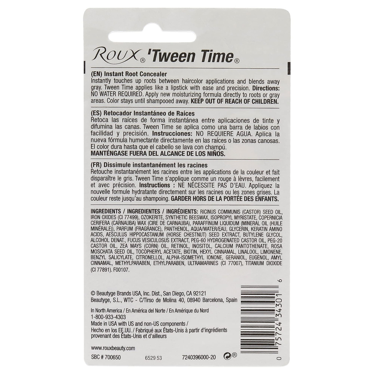 Instant Root Concealer by Roux, Black Hair Color, Temporary Touchup Stick, Pack of 1