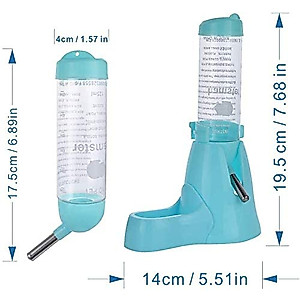 125ML Blue-3 in 1 Hamster Suspended Water Bottle Small Pet Automatic Dispenser, with Food Bowl Base for Dwarf Hamster Mouse Hedgehog