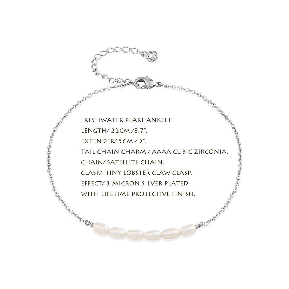 Freshwater Pearl Anklet,Sterling Silver 14K Silver Filled Boho Pearl Dainty Handmade Beaded Cute Tiny Charm Beach Ankle Bracelet Foot Chain Anklet for Women