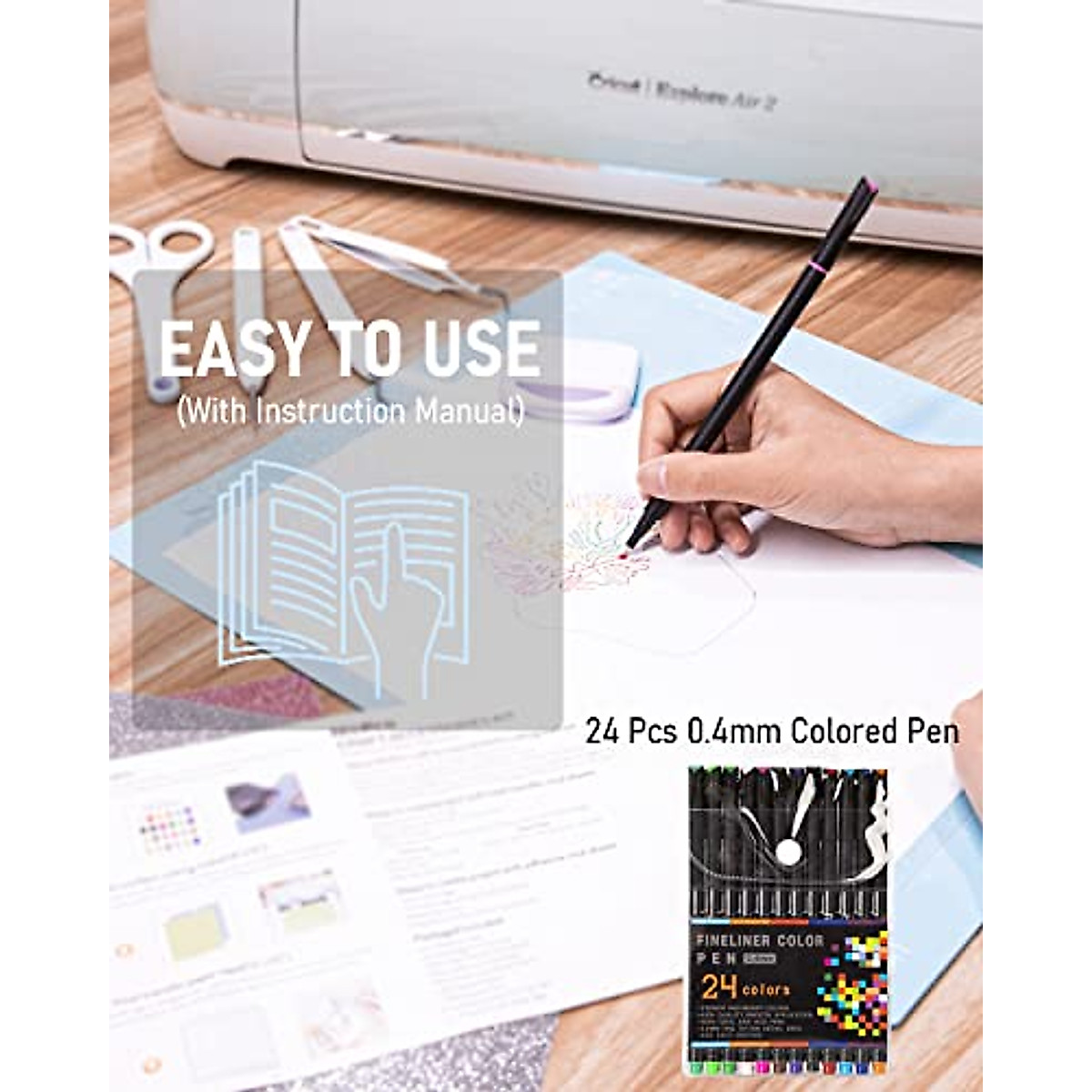 Nicpro 100 PCS Accessories Bundle for Cricut Machine Maker Cricut Tool kit with (12x12") 10 Heat Transfer Vinyl, 32 Adhesive Vinyl Sheets, Weeding Tools, 2 Cutting Mats, 24 Colored Pen for Beginner