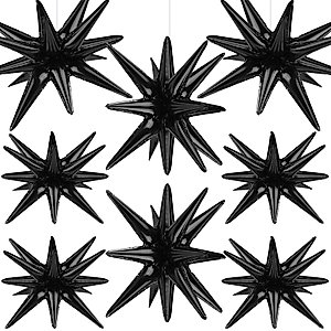 Wrbin 8 Pcs Black Star Balloons, 27/22 inch Explosion Foil Balloons for Birthday, Baby Shower, Wedding, Halloween, Anniversary, Graduation Party Decorations(Black)