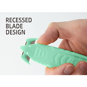 75-Pack Safety Box Cutter, T TOVIA SK2 Stainless Steel Concealed Blade Package Opener with Tape Splitter for Cartons, Cardboard, Wrap, Straps, Film (Assorted Colors)