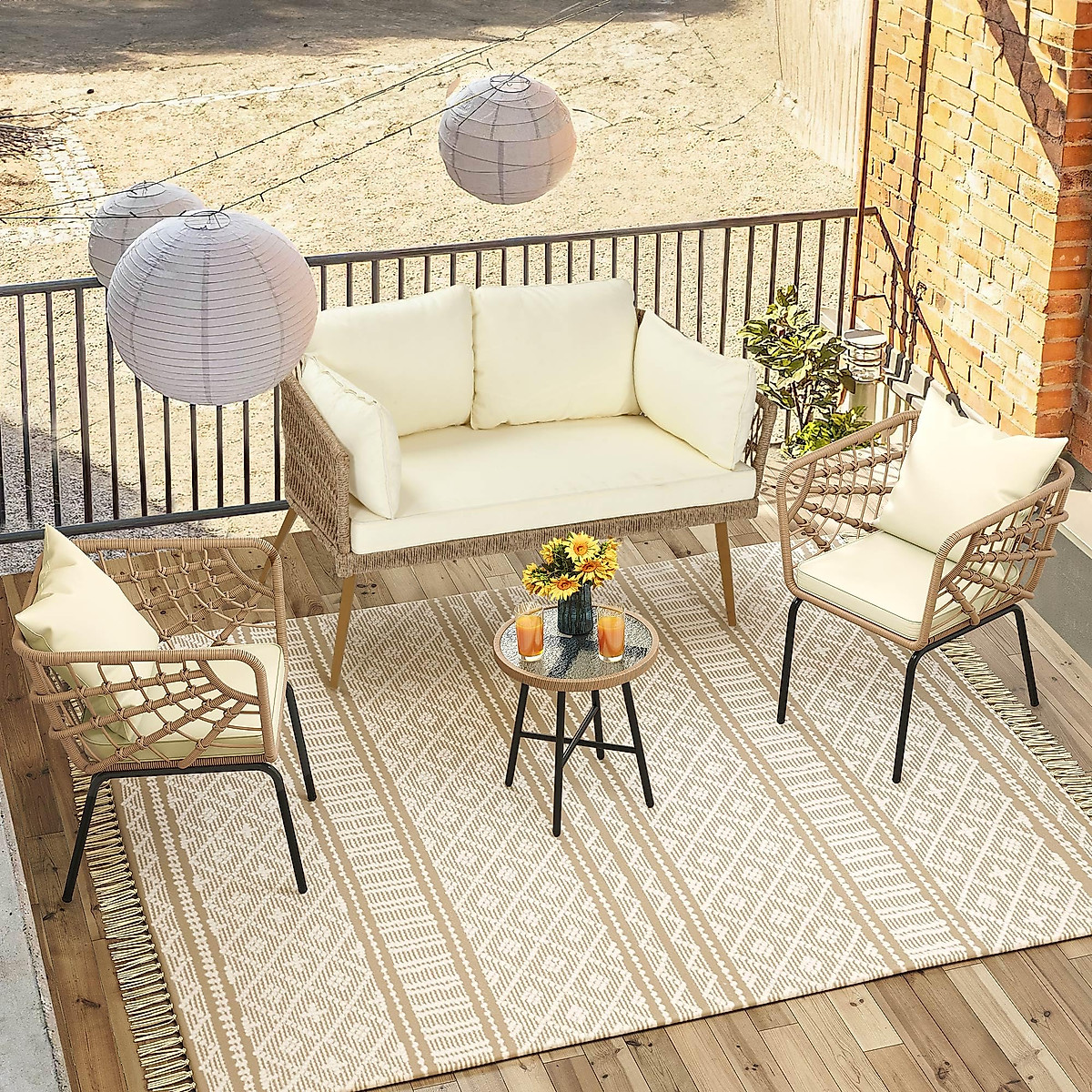 YITAHOME Patio Loveseat, All-Weather Rattan 2 Seater Sofa with Cushions & Lumbar Pillows, Outdoor Patio Furniture Set for Patio, Balcony, Backyard, Deck, Poolside - Beige