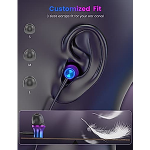 iMangoo for Apple Headphones Magnetic HiFi Stereo Bass Wired Earbuds MFi Certified Headset Lightning Earphones with Microphone Volume Control for iPhone 14 Plus 13 Pro Max 12 Mini 11 10 XS XR Purple