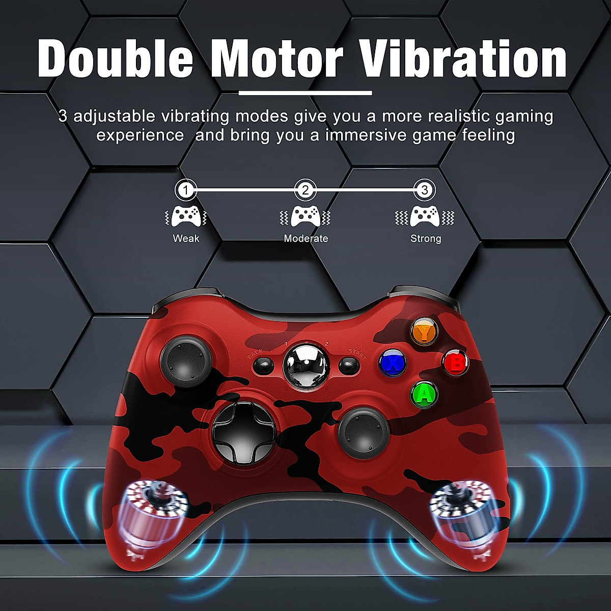 BUERTT Wireless Controller for Xbox 360, 2.4GHZ Game Joystick Controller Gamepad for Xbox 360 & Slim Console and PC Windows 7/8/10,No Audio Jack,Camo Red