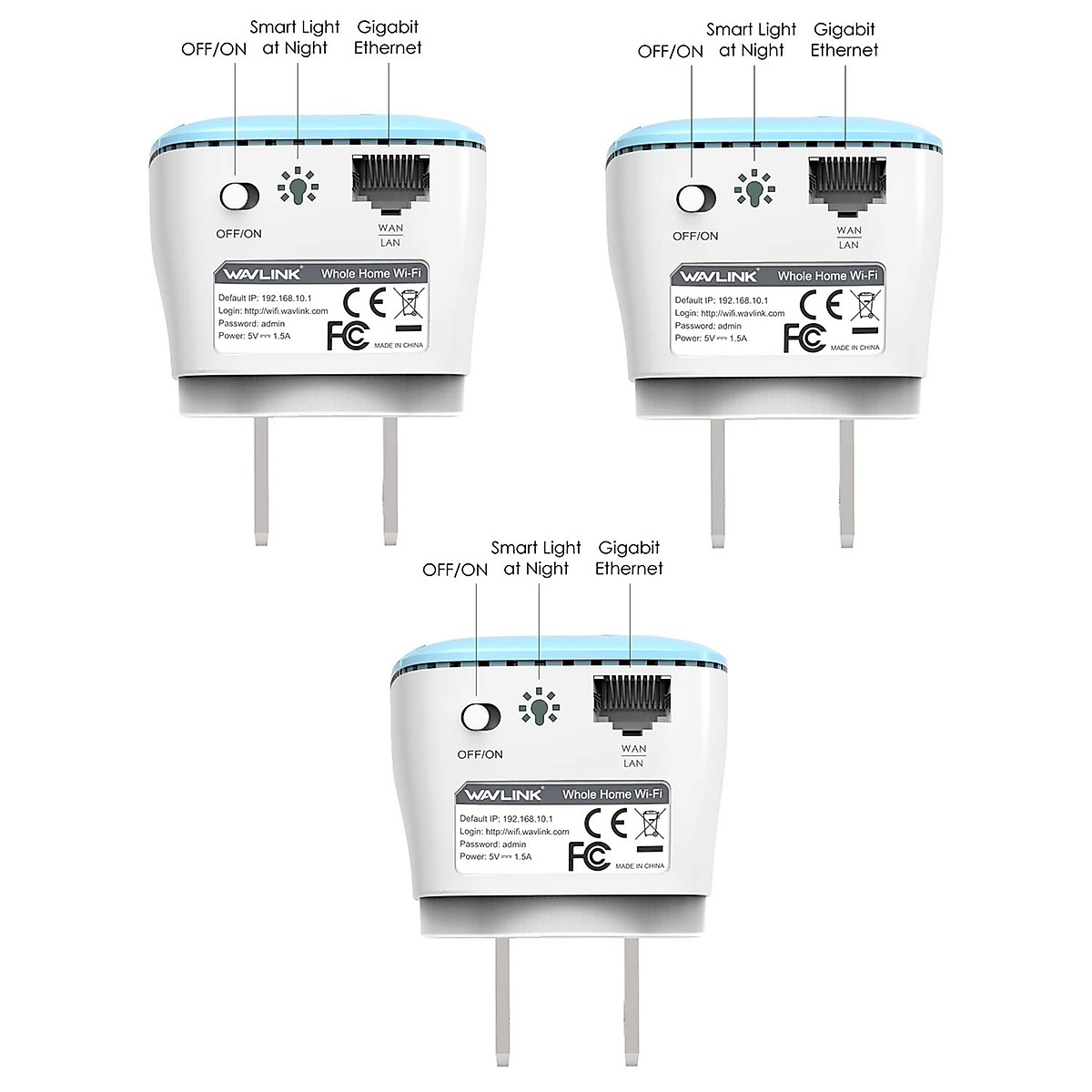 WAVLINK Mesh WiFi System, Dual-Band Gigabit Mesh WiFi Extenders, Up to 4500 Sq.ft., Wall-Mounted Smart Whole Home Wi-Fi Routers with Snooze Light, Built in 4 Antennas. (3-Pack)
