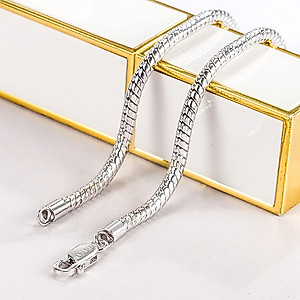 Meilanduo 925 Sterling Silver 3mm Round Snake Necklace, Delicate Dainty Snake Necklace, Sizes 18" to 30" Inch for Women & Men (28", Silver-Tone)