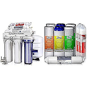 iSpring 6-Stage Superb Taste High Capacity Under Sink Reverse Osmosis Drinking Water Filter System & 1-Year Replacement Supply Filter Cartridge Pack Set for 6-Stage Alkaline Mineral Reverse Systems