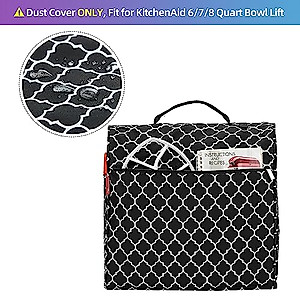 NICOGENA Stand Mixer Cover Compatible with KitchenAid 6/7/8 Quart Bowl Lift, Dust Cover with Zipper Pocket for Accessories, Lantern Black