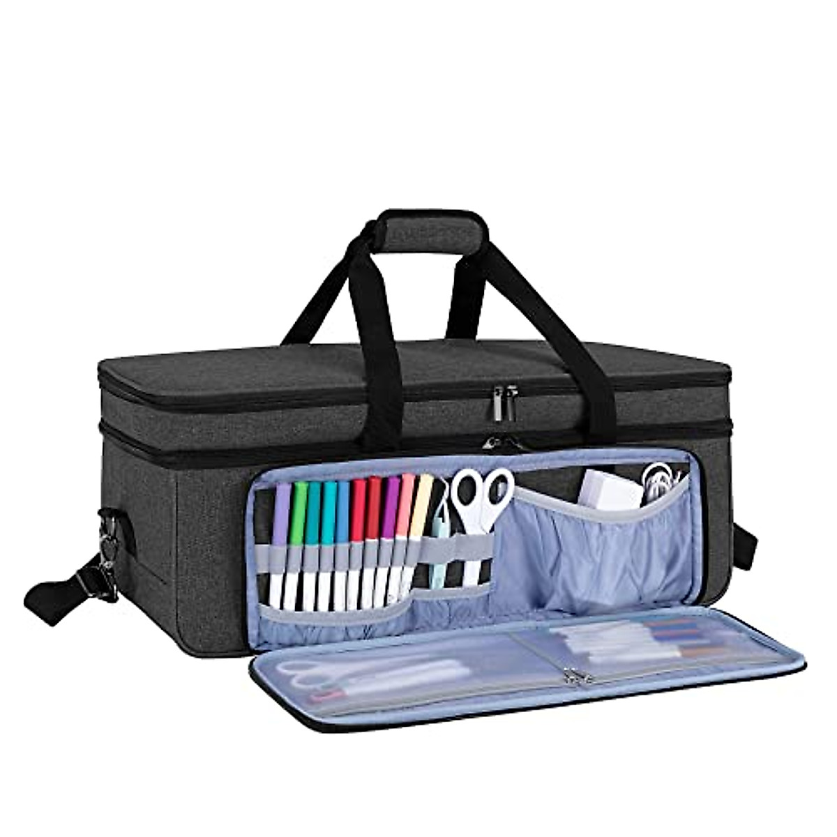 LUXJA Double-layer Carrying Case Compatible with Cricut Die-Cut Machine, 2 Layers Bag Compatible with Cricut Explore Air (Air 2) and Maker (Patent Design), Black