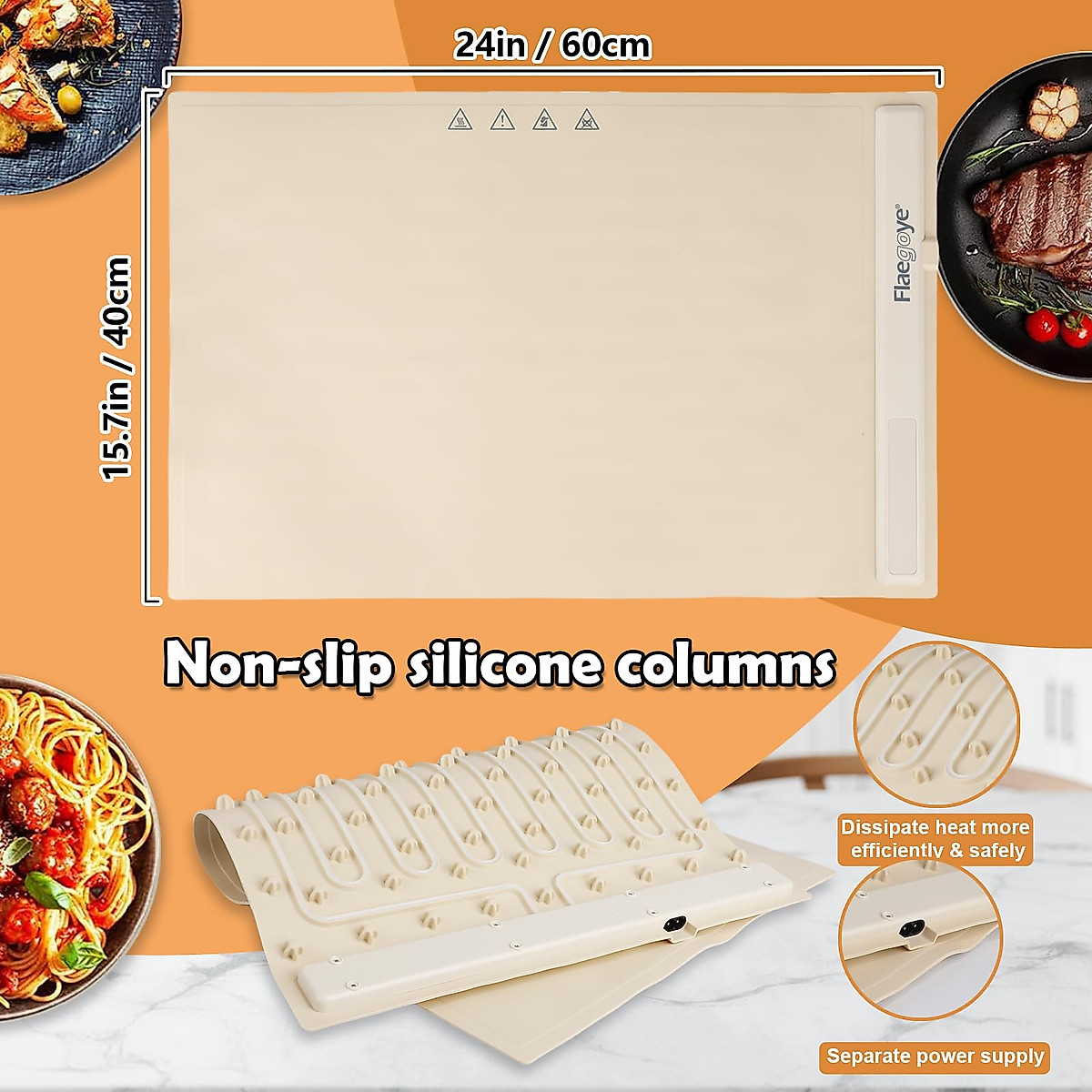 Flaegoye Food Warming Mat,Portable Electric Warming Tray with 3 Adjustable Temperature,Silicone Foldable Food Warmer for Buffet,Fast Heating Mat for Home Buffets,Restaurants and Parties