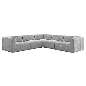 Modway Bartlett Channel Tufted Upholstered Sectional Sofa, 5-Piece L-Shape, Light Gray