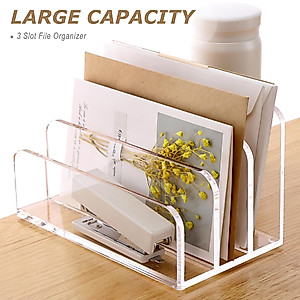 SANRUI Acrylic File Mail Desktop Organizer Sorters,3 Compartments Laddered Clear Desk Letter Organizer Office Document Sorter,Multifunction Envelope Folder Racks Holders for Office,Home, School