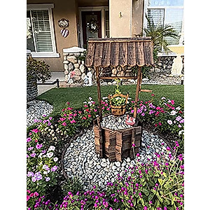 Notume Wooden Wishing Wells for Outdoors with Hanging Bucket , Wishing Well Planters Rustic Style Patio Garden Ornamental, Brown