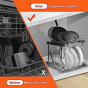 VEVOR Pan and Pot Rack, 2-Tier Expandable Pull Out Under Cabinet Organizer, 12"W, Carbon Steel, Double Tier