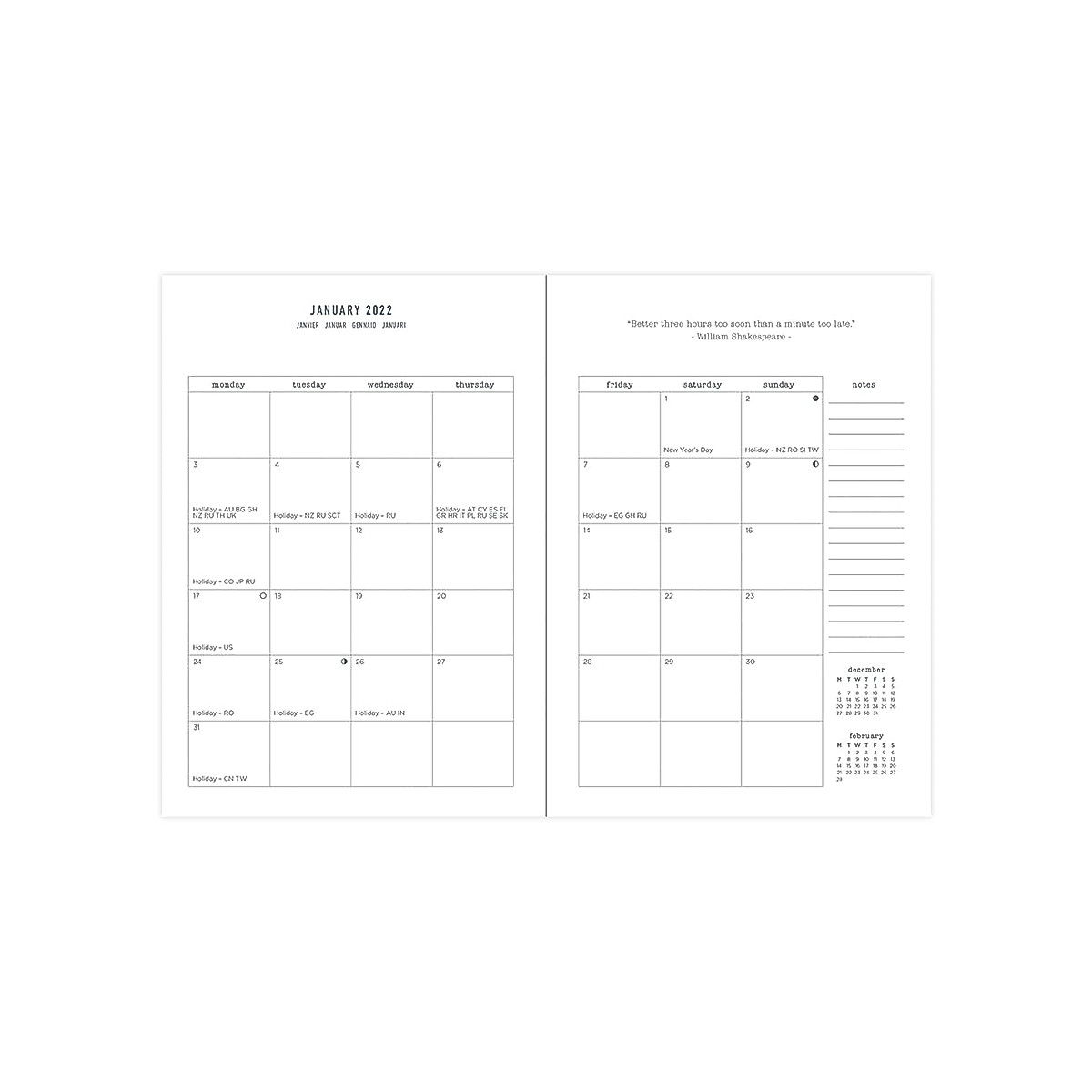 Letts Serenity A6 Week to View 2022 Diary - Ocean