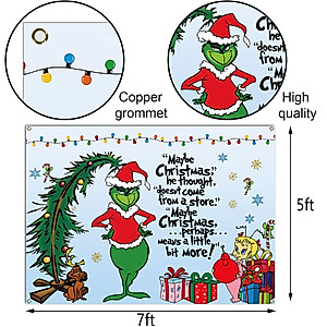 Sunwer Merry Grinchmas Photo Booth Backdrop Christmas Green Elf Winter Holiday Party Decor Xmas Indoor Outdoor Wall Hanging Background Decoration Supply (7×5ft)