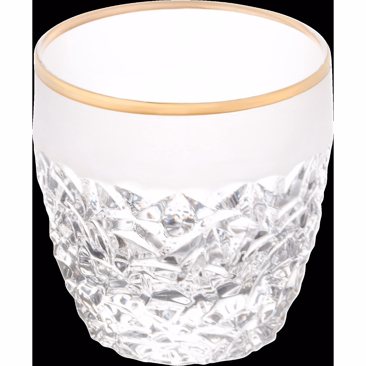Barski - European Quality Glass - Crystal - Set of 6 - Double Old Fashioned Tumblers - DOF - each Tumbler is 12 oz. - with Frosted Crack Design and Gold Band - Glasses are Made in Europe