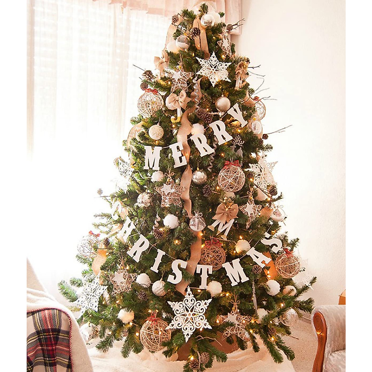 Christmas Burlap Wired Edge Ribbon for Gift Wrapping Christmas Trees Decorations Crafts Making, 2 Rolls, 2.5 Inch x 6 Yards