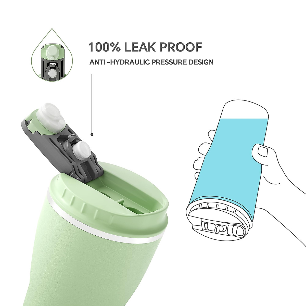 Ideus 14oz Stainless Steel Leak Proof Tumbler, Insulated Coffee Mug with Lid and Straw, Spill Proof Travel Coffee Cup, Double Wall Vacuum Flask for Adult Men and Women, Avocado Green