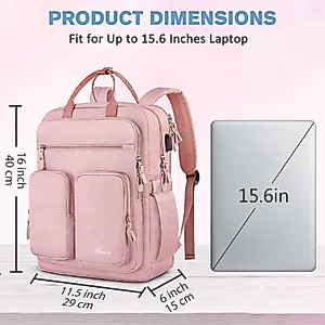 Mancro Travel Backpack for Women, 15.6 Inch Travel Laptop Backpack with USB Charging Port, Large School Backpacks for Girls, College Gifts Laptop Bookbag Teacher Backpacks, Pink
