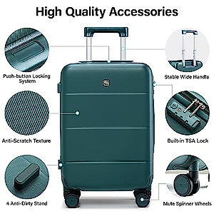 Hanke 26 Inch Luggage Large Suitcase With Spinner Wheels Tsa Luggage Suitcases Traveler's Choice Hard Case Luggage For Women & Men Rolling Checked Luggage（Blackish Green）