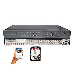 Evertech 32 Channel H.265 Security DVR with 16TB Hard Drive 16x Audio Input Surveillance Recorder Supports 1080p AHD TVI CVI and Analog (960H) Cameras, Easy Remote Access