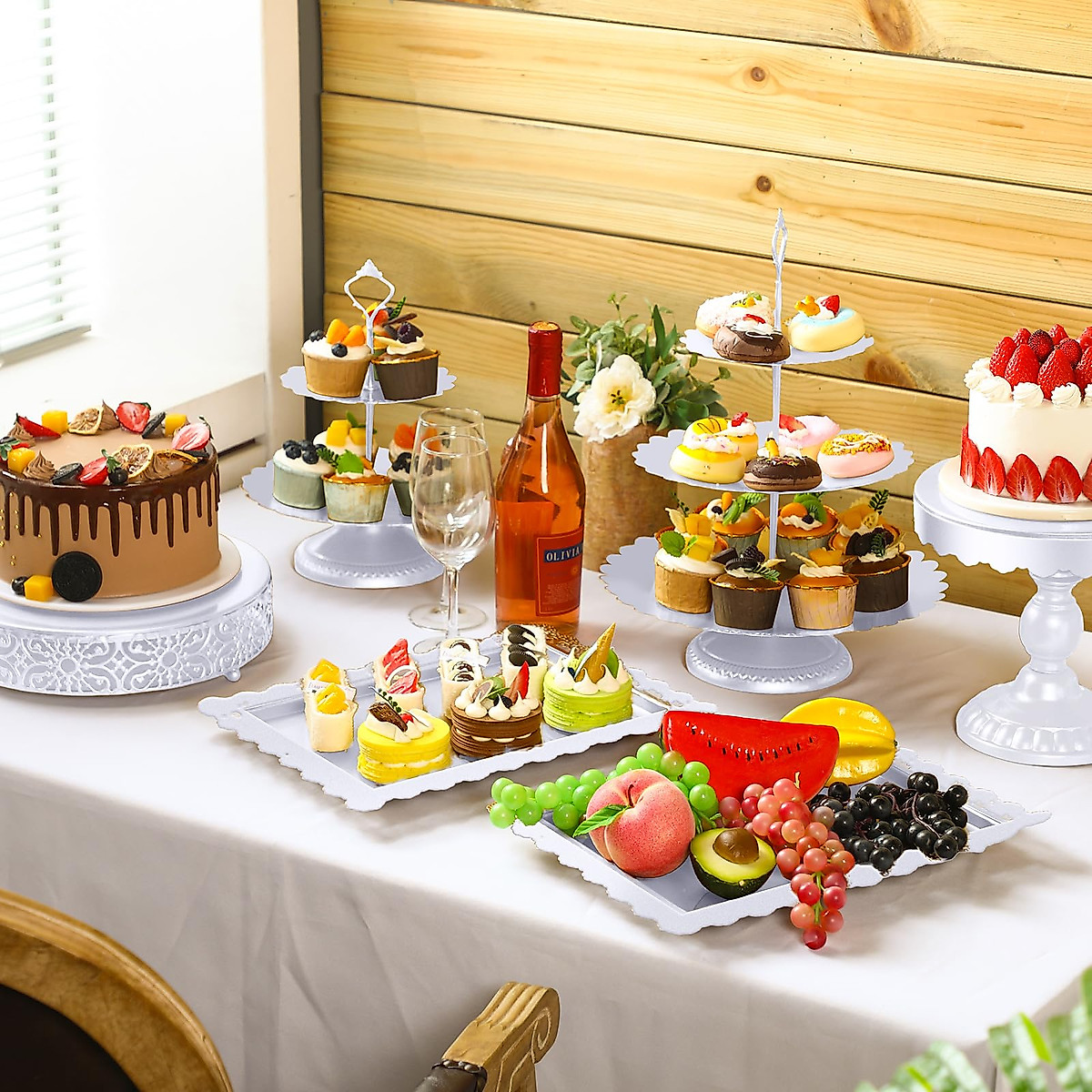 8 Pcs Cake Stands Set Metal Dessert Table Display Tiered Cupcake Holder Candy Donut Fruit Plate Cake Serving Tray Candlestick Display Treats Serving Tower for Wedding Birthday Party Decor (White)