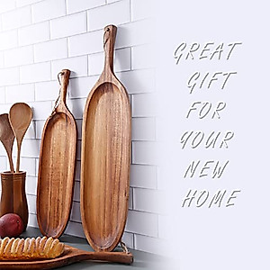 Set of 2 Acacia Wood Serving Trays,Oval Long Wooden Tray Plates for Serving Food,House Warming Gifts New Home Decor,Handmade Snack Board Bread Sushi Fruit Trays for Party