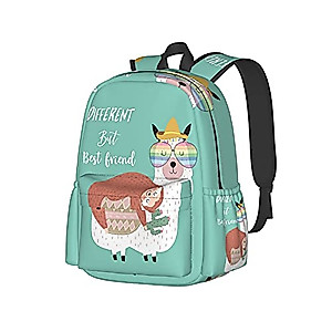 KiuLoam 17 Inch Backpack Cute Sloth Llama Friends Mint Green Laptop Backpack Shoulder Bag School Bookbag Casual Daypack