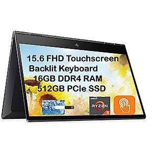 Newest HP Envy x360 2 in 1, 15.6" FHD Touchscreen business laptop, AMD Ryzen 5 5500U 6 cores (up to 4GHz Beat i7-7500U), 16GB RAM, 512GB PCIe SSD, Backlit-KB, FP Reader, Win11H, with 32GB USB Card