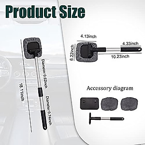 Pincuttee Car Windshield Cleaner Tool,Microfiber Car Window Cleaning Tool with Extendable Handle and Washable Reusable Cloth Pad,Auto Inside Glass Wiper Kit(Gray,1PC)