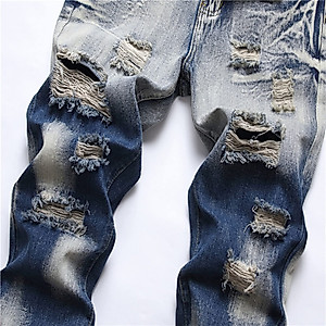 Ripped Jeans for Men Slim Fit Distressed Holes Stretch Denim Pants Classic Destroyed Straight Leg Comfort Jean (Blue,30)